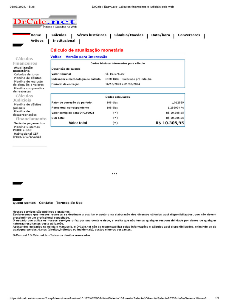 DrCalc - EasyCalc - Cálculos Financeiros e Judiciais Pela Web | PDF ...