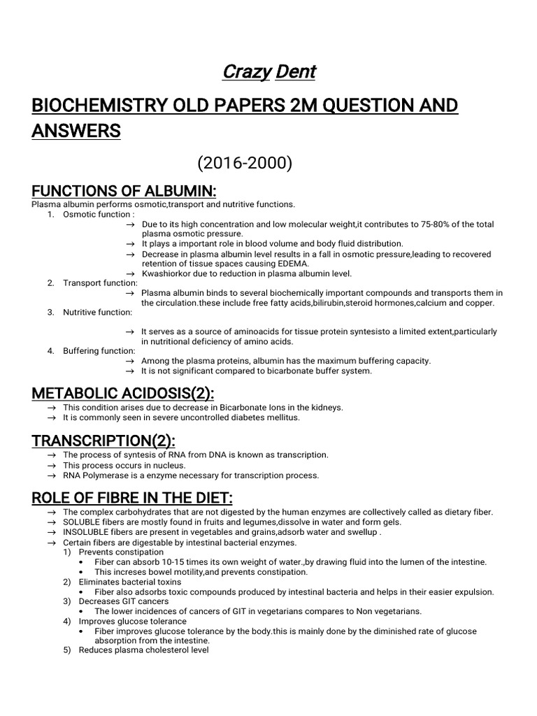 Biochemistry 2marks | PDF