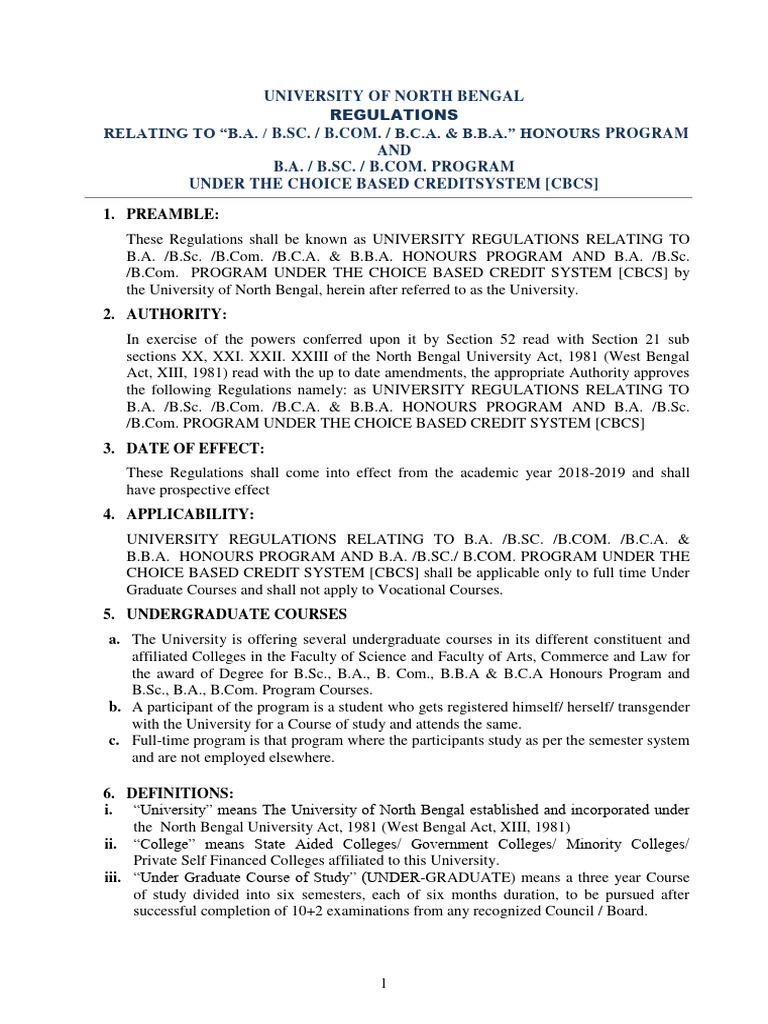 CBCS for NBU | PDF | University And College Admission | Bachelor's Degree