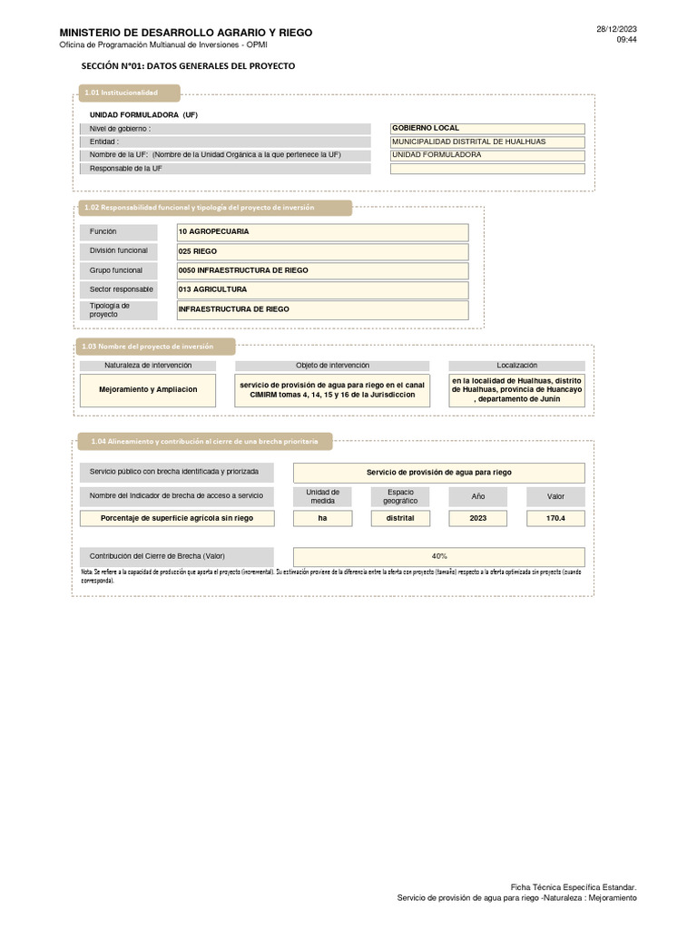 Ficha Tecnica Estandar | PDF | Riego | Agricultura