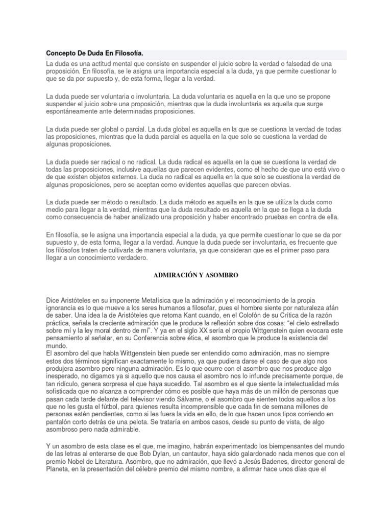 Concepto de Duda en Filosofía | PDF | Verdad | Proposición
