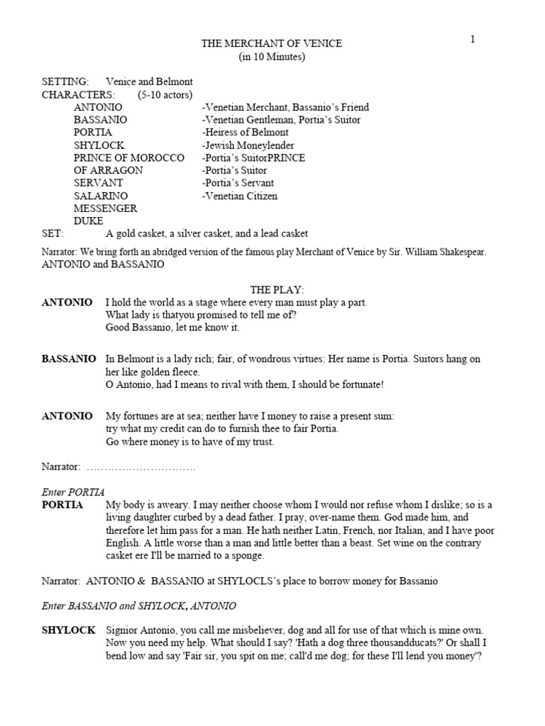 Merchant of Venice: Abridged Script | PDF | The Merchant Of Venice ...