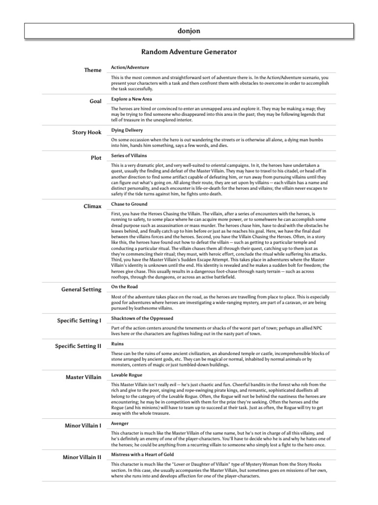 Random Adventure - Series of Villians | PDF | Hero