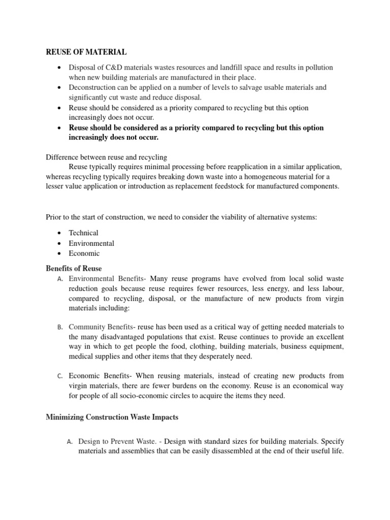 Reuse of Material Detailed Report | PDF | Waste Management | Reuse