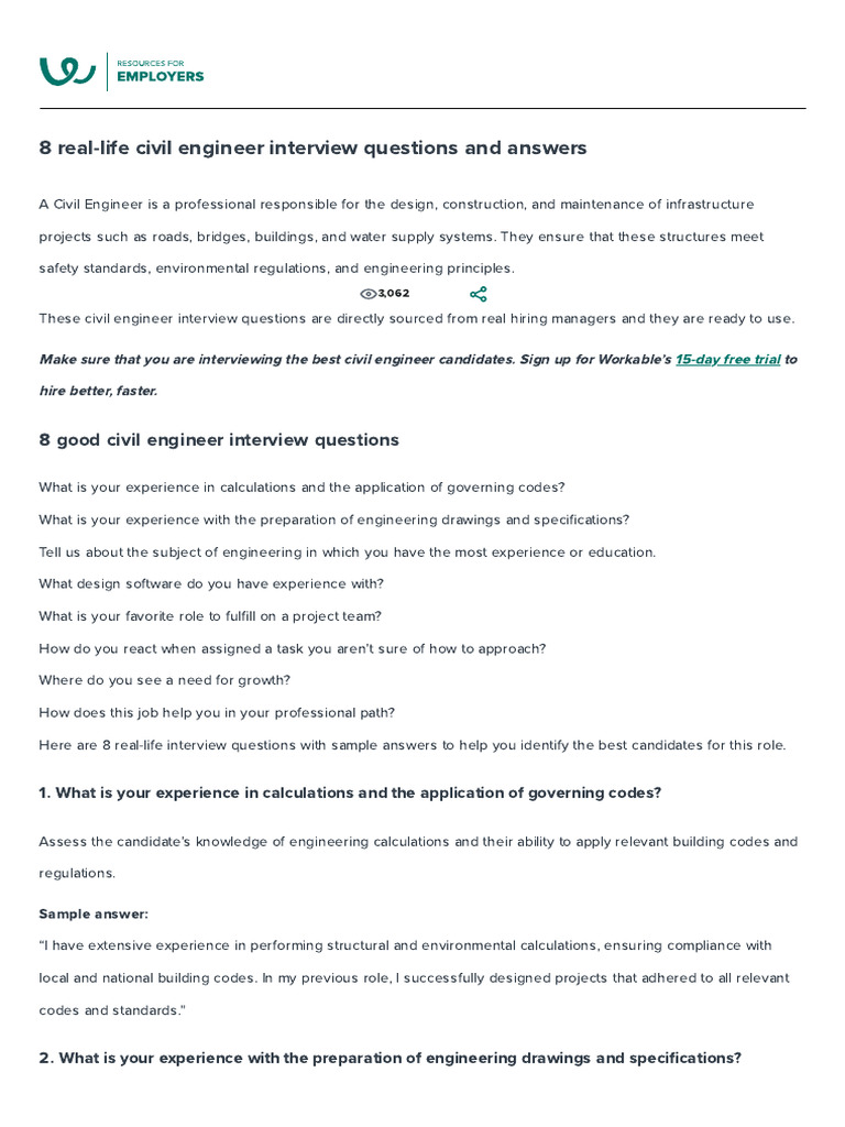 8 Real-Life Civil Engineer Interview Questions and Answers - Workable ...