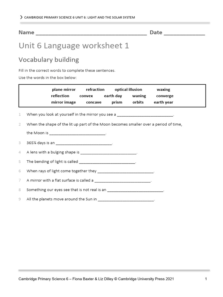 P Science 6 Language Worksheets Unit 6 | PDF | Teaching Methods & Materials