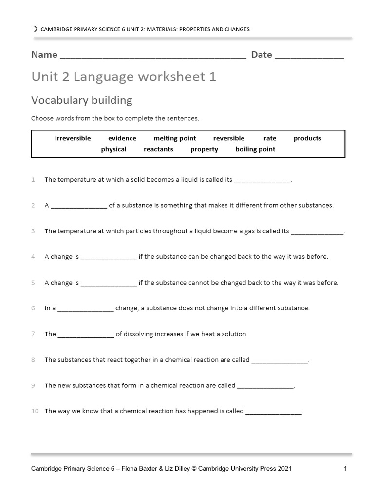 P Science 6 Language Worksheets Unit 2 | PDF | Temperature | Fahrenheit