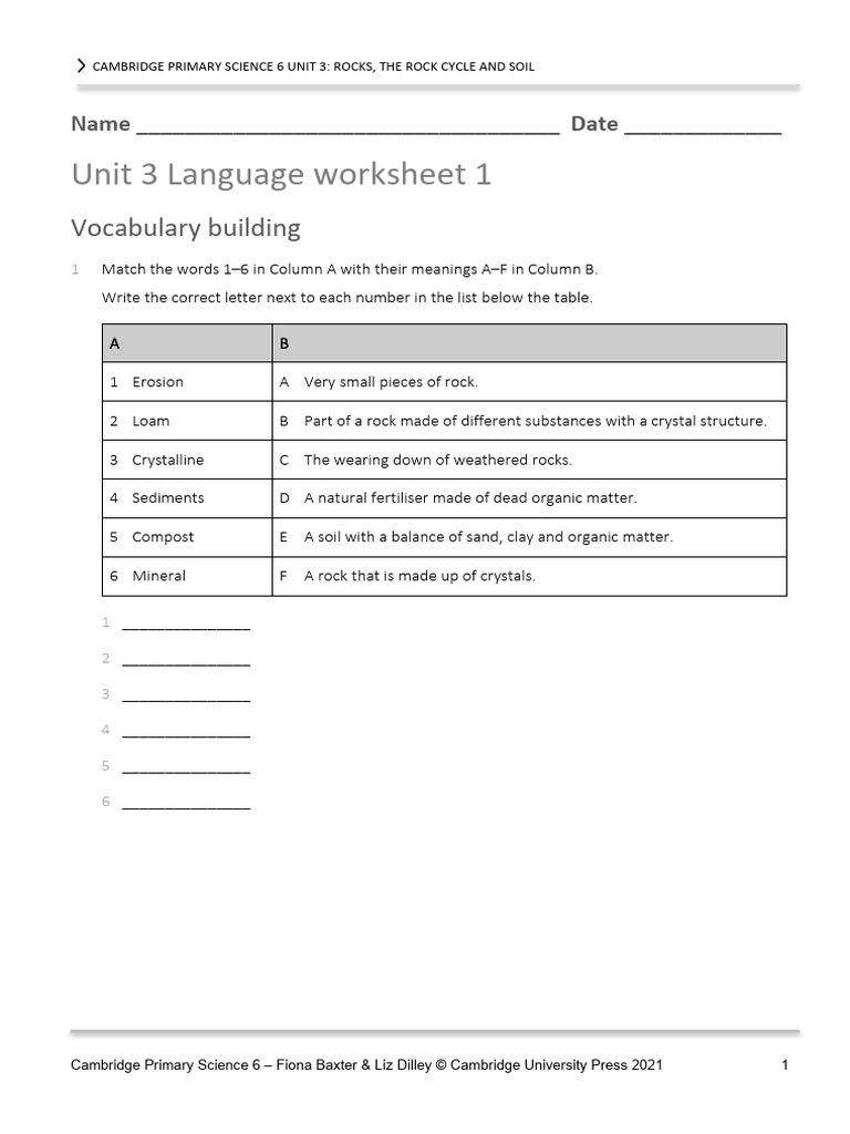 P Science 6 Language Worksheets Unit 3 | PDF | Rock (Geology) | Igneous ...
