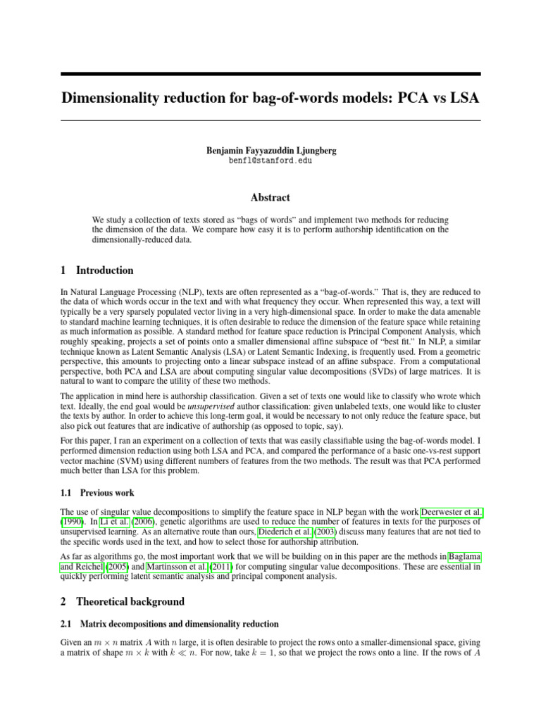 Dimensionality reduction for bag-of-words models PCA vs LSA | PDF | Eigenvalues And Eigenvectors ...