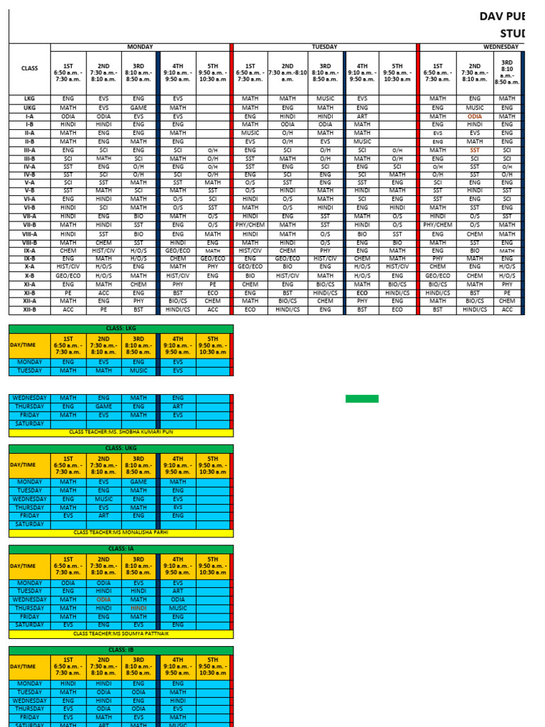DAV Public School Class Schedule | PDF