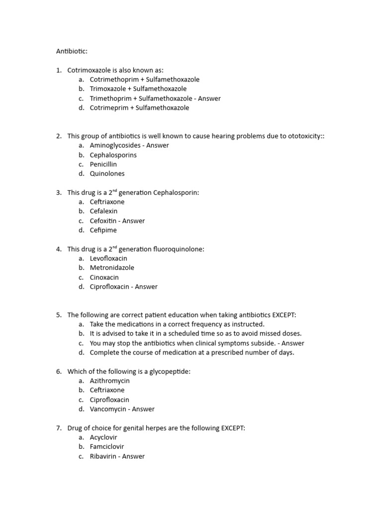 Antimicrobial Quiz | PDF | Medical Treatments | Pharmacology