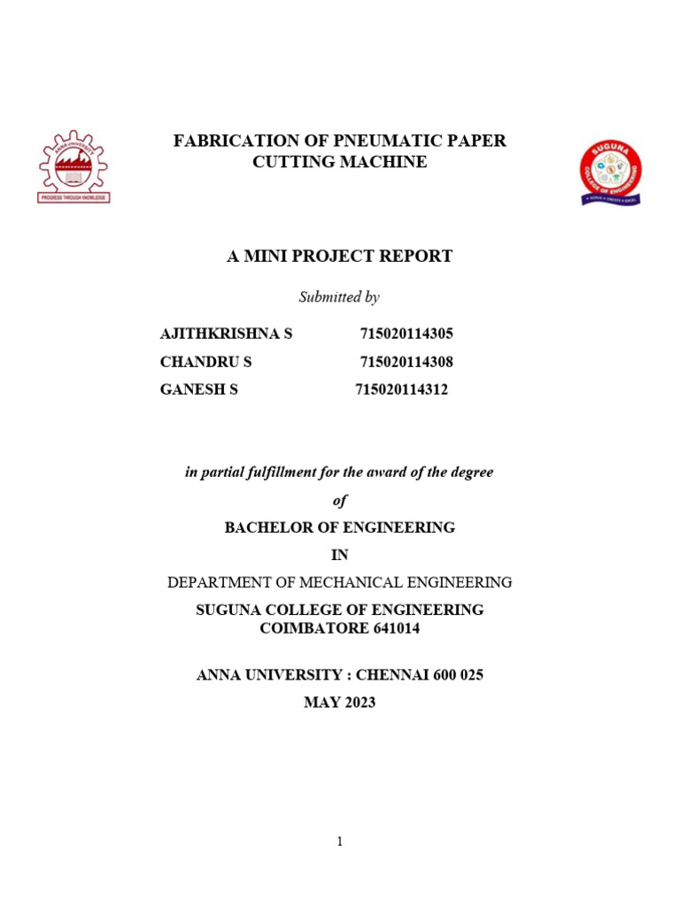 Pneumatic Paper Cutting Machine Report | PDF | Piston | Drill