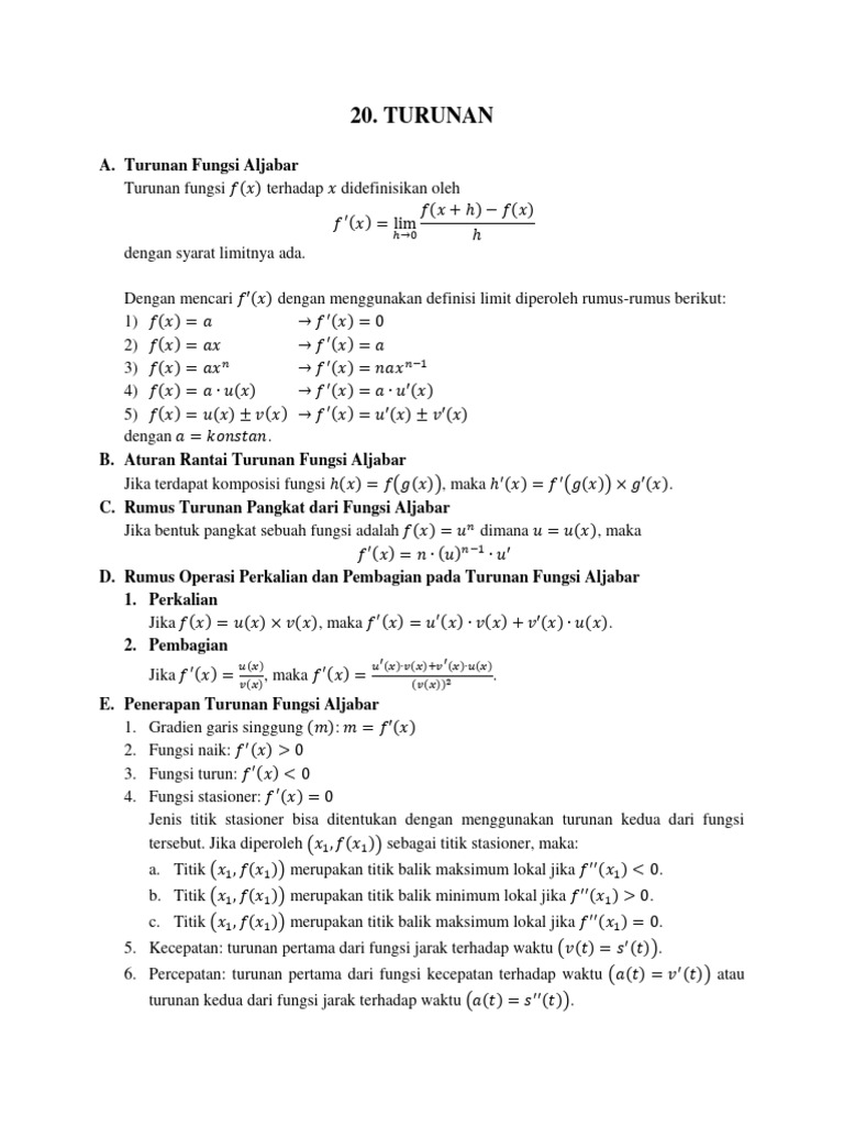 Panduan Lengkap Turunan Fungsi Aljabar | PDF | Sains & Matematika