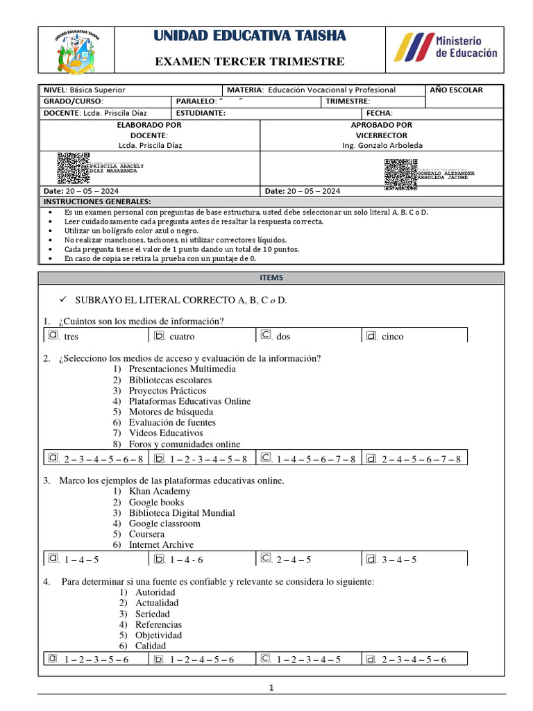 Examen 3T EDUCACIONVOCACIONAL EGB 10mo A-B - Signed-Signed | PDF