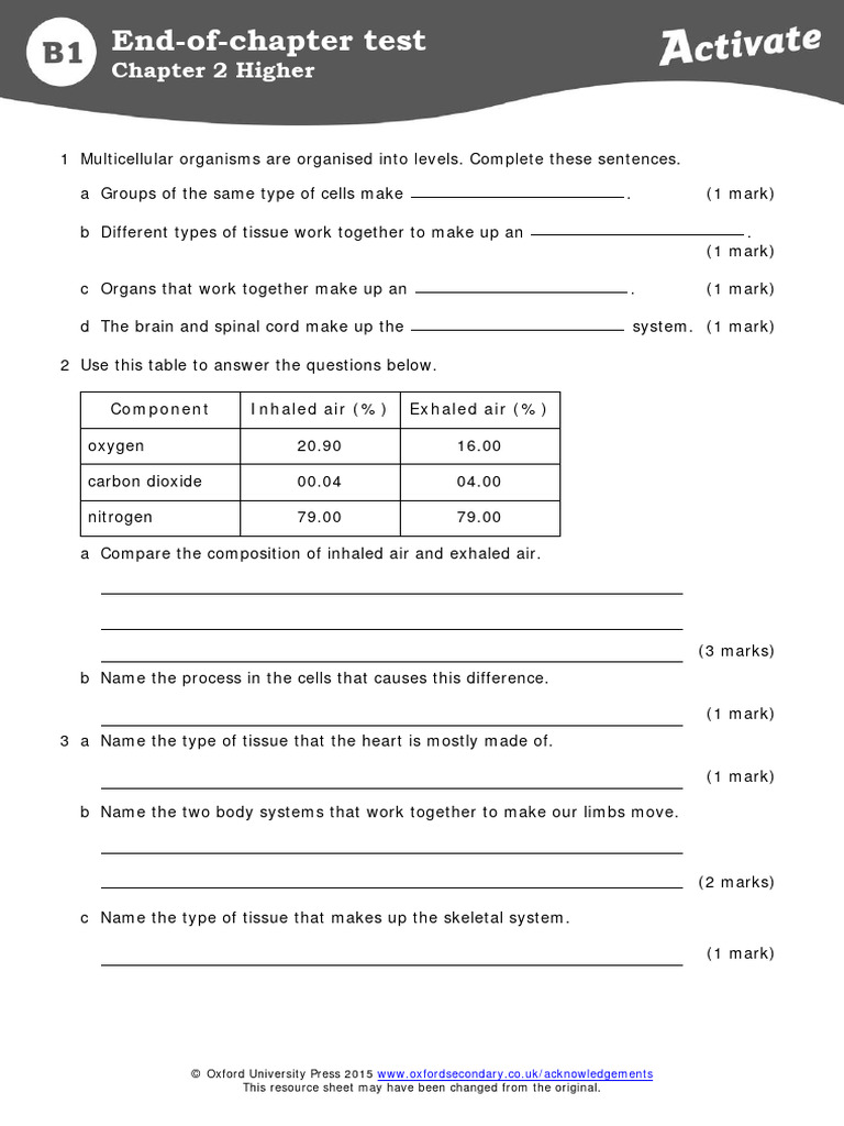 Year 7 End of Chapter B1 Chap 2 Question | PDF | Breathing | Lung