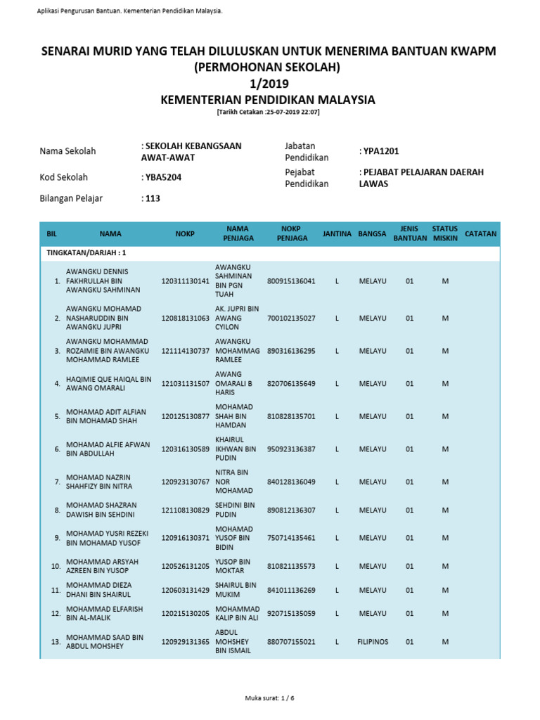 Cetak Senarai Pelajar Berjaya Permohonan - CFM | PDF