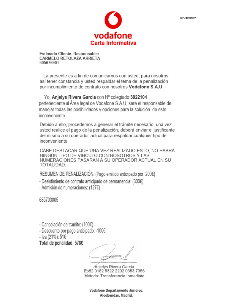 Carta Informativa Vodafone | PDF