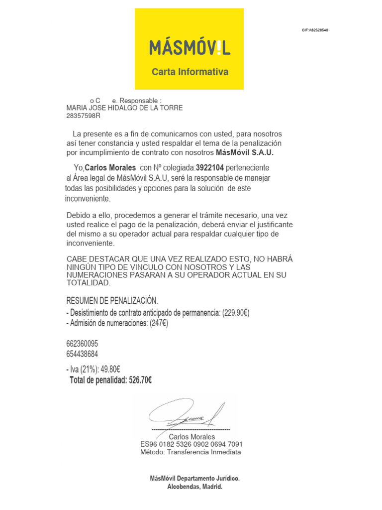 Carta Informativa MasMovil | PDF | Derecho