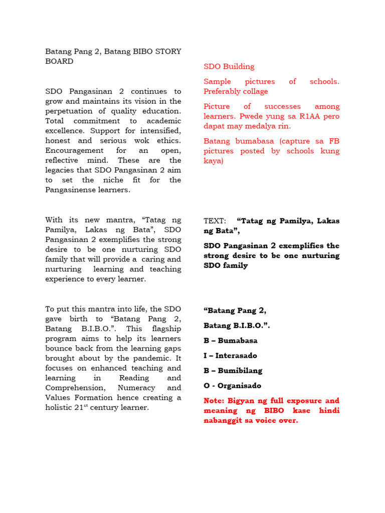 Batang BIBO: SDO Pangasinan 2's Flagship Program | PDF | Literacy | Cognition