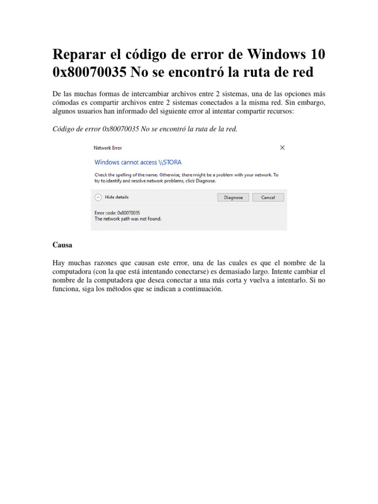 Reparar El Código de Error de Windows 10 0x80070035 | PDF | Windows 10 | Ventana (informática)