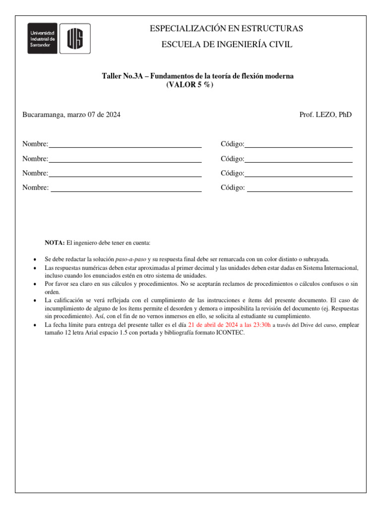 Taller 3A v4 Sub | PDF | Viga (Estructura) | Análisis estructural