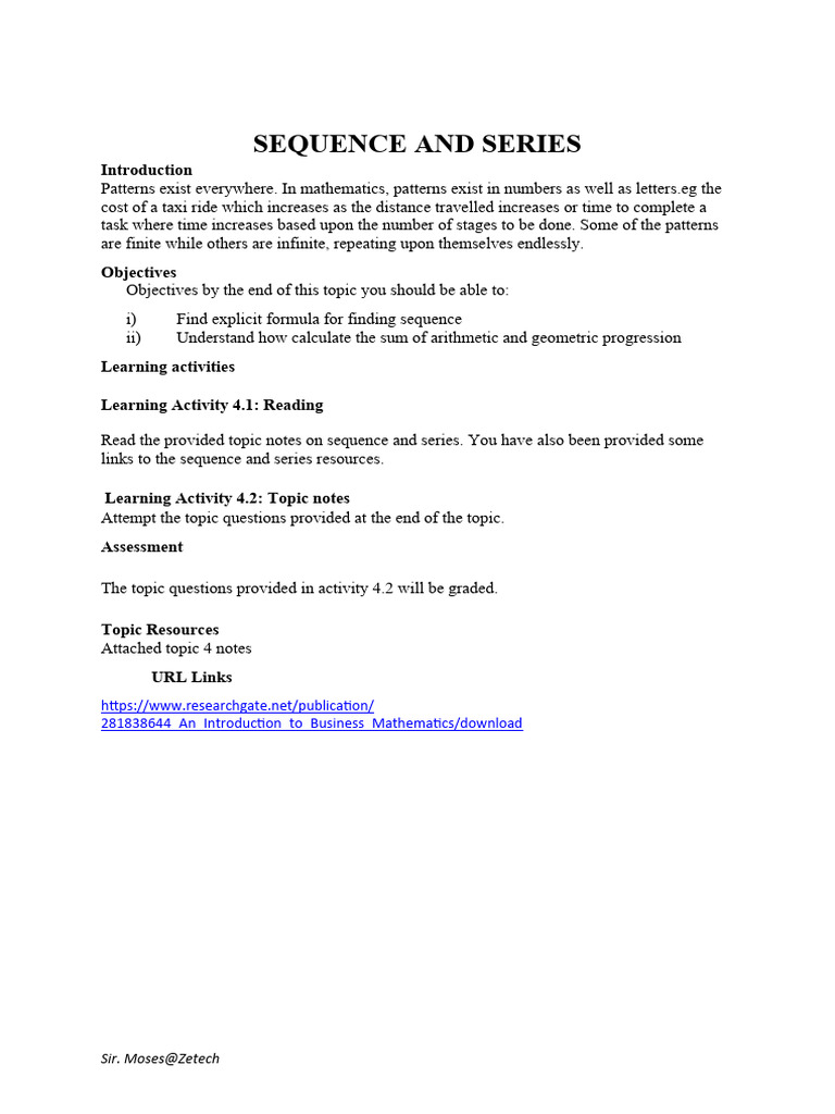 Topic3 Sequence and Series | PDF | Sequence | Numbers