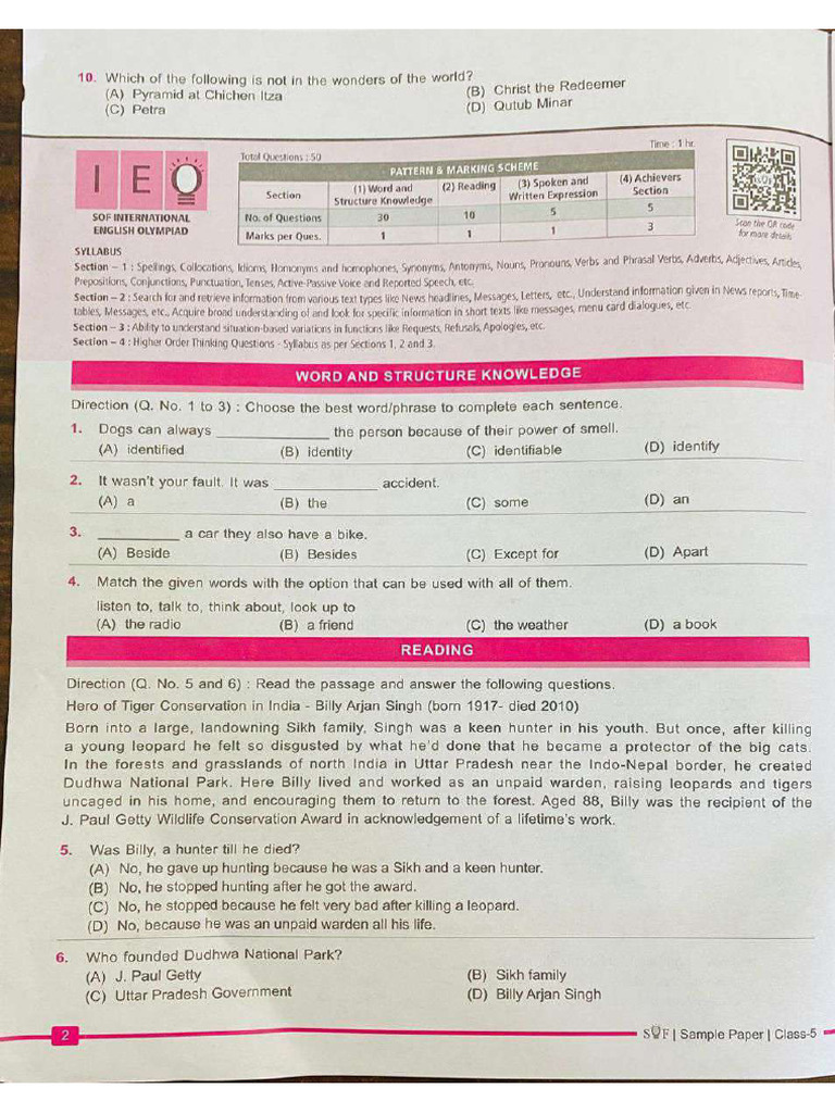 Class V Sof Sample Paper | PDF