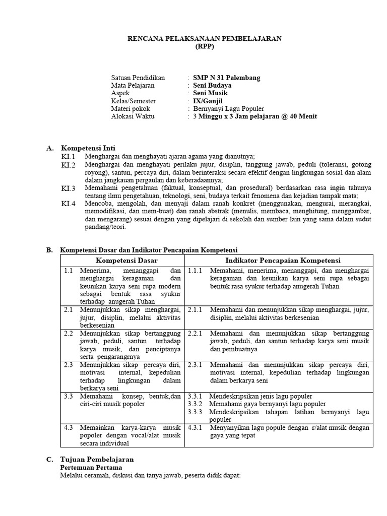 RPP Seni Budaya K9 K13 Seni Musik | PDF