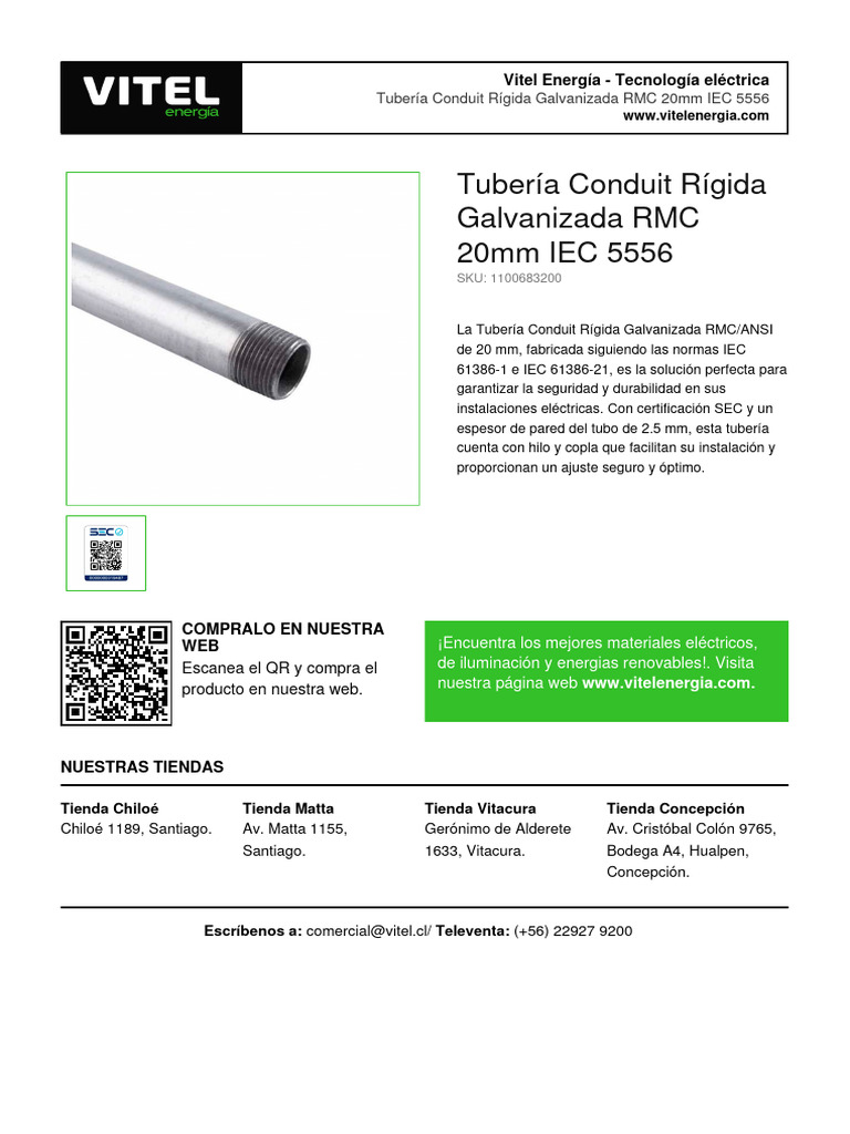 Tubería Conduit Rígida Galvanizada RMC 20mm IEC 5556 | PDF | Conector ...