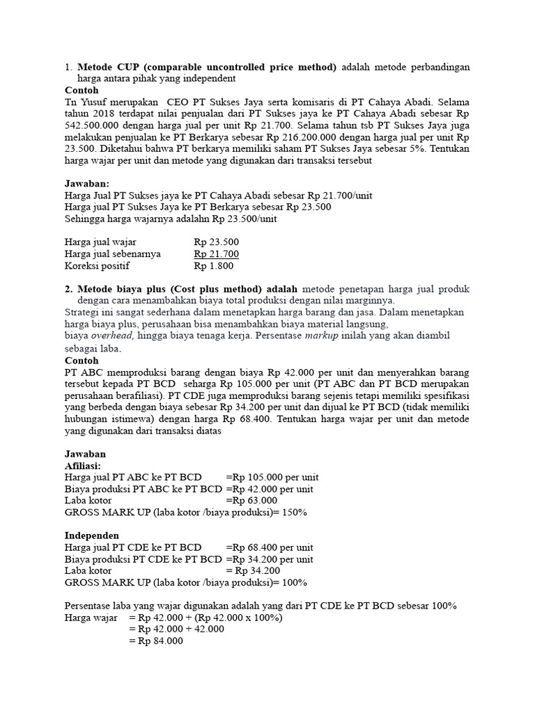 Metode Transfer Pricing | PDF