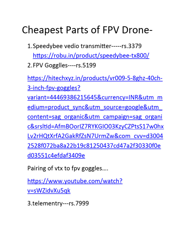 Cheapest Parts of FPV Drone | PDF | Electronics | Information And Communications Technology