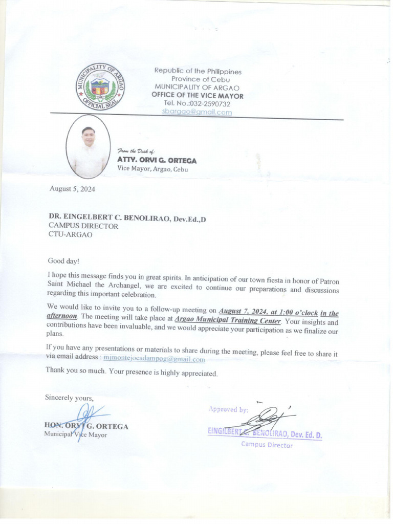 Invitation Letter From Lgu-Argao | PDF