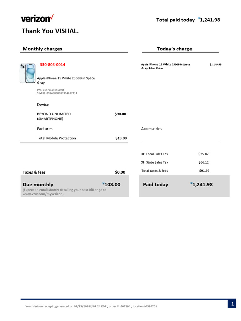 Invoice Iphone 15 White | PDF