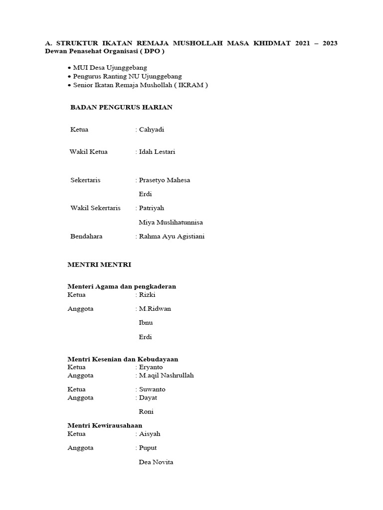 Contoh STRUKTUR IKATAN REMAJA MUSHOLLAH | PDF