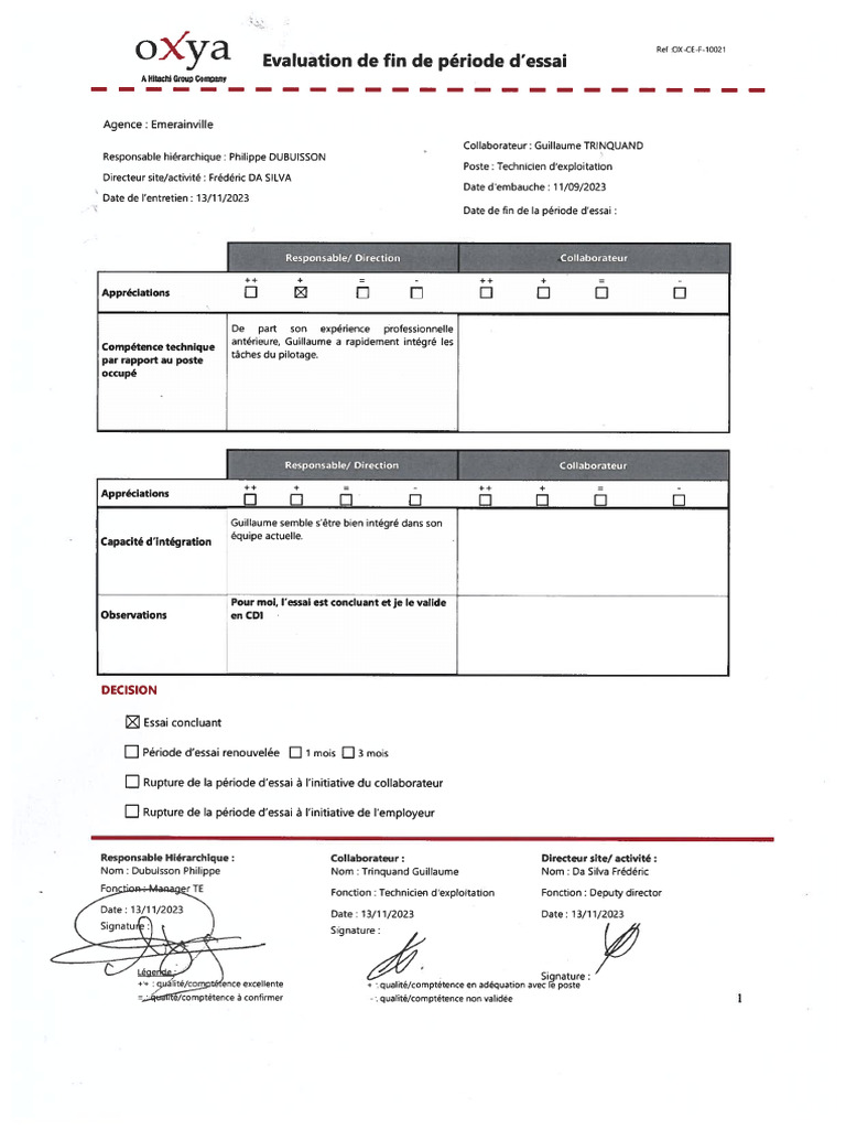 Formulaire Validation Période D'essai - Guillaume TRINQUAND | PDF