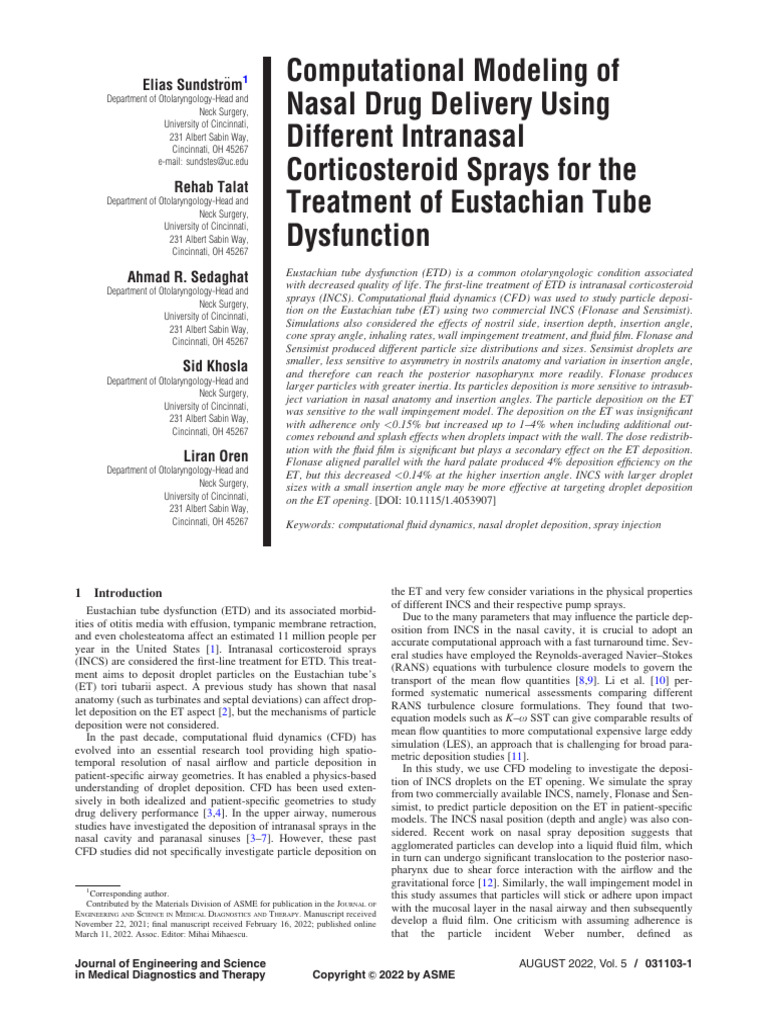 Computational Modeling of Nasal Drug Delivery Using Different ...