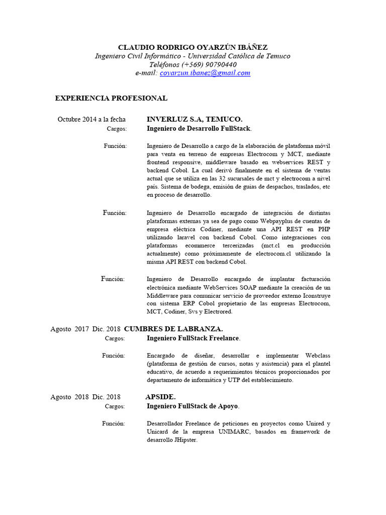 Ingeniero FullStack con Experiencia en Desarrollo | PDF | Java (lenguaje de programación ...
