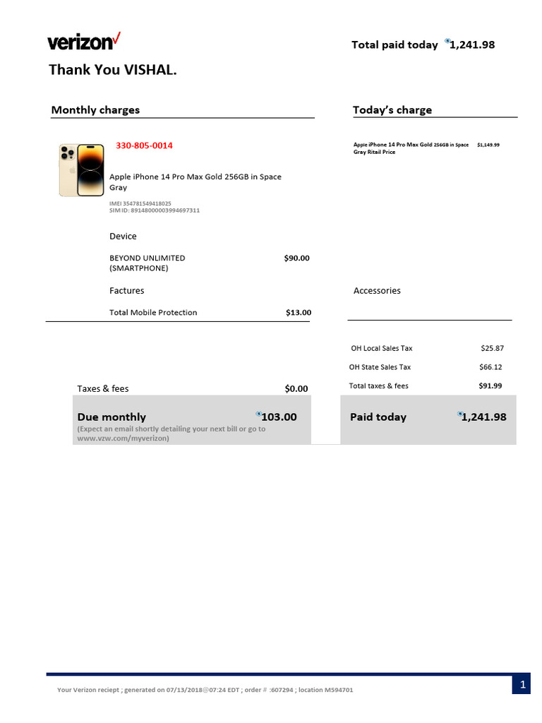 Invoice Iphone 14 Pro Max Gold | PDF