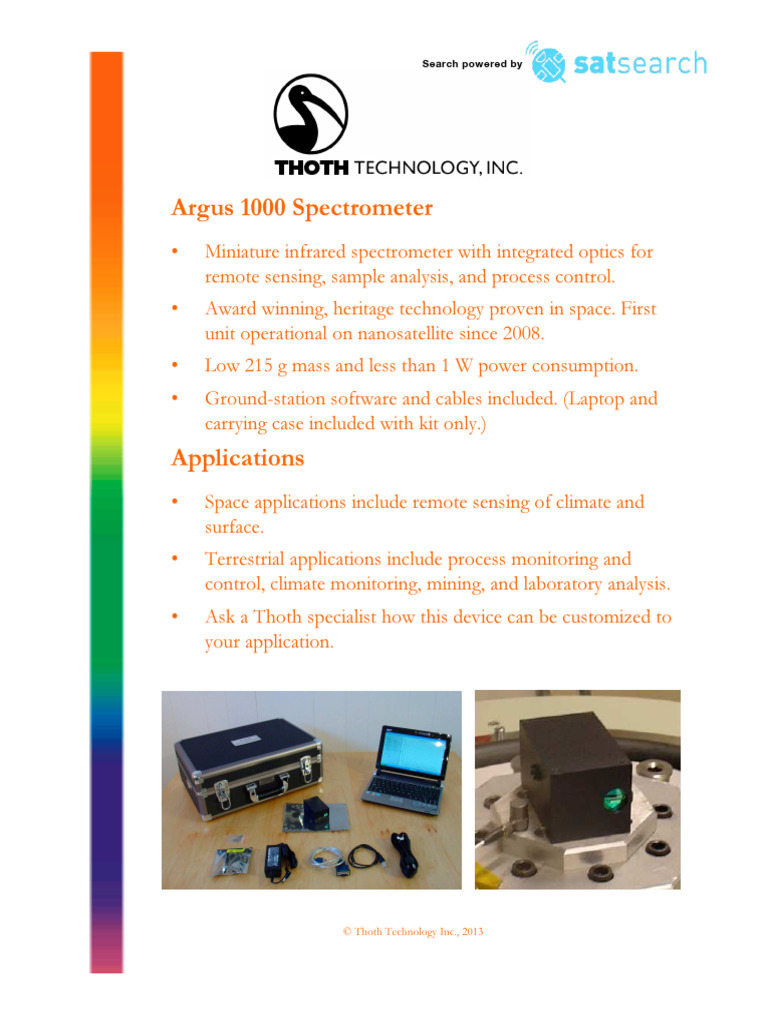 Satsearch 3oasuj Thoth Technology Inc Argus 1000 Spectrometer | PDF