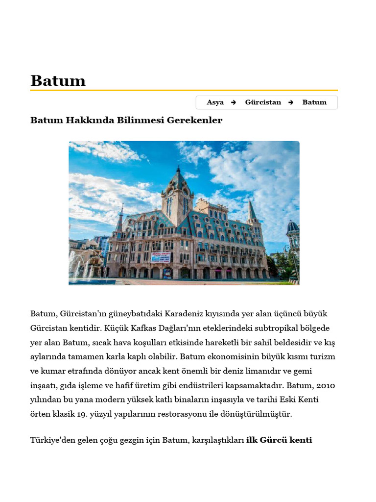 Batum Gezi Rehberi - Gezimanya | PDF