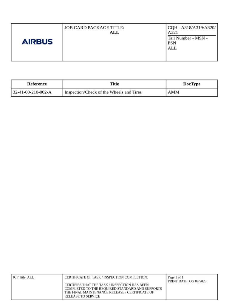 32-41-00-210-002-A Inspection - Check of The Wheels and Tires | PDF | Tire | Landing Gear