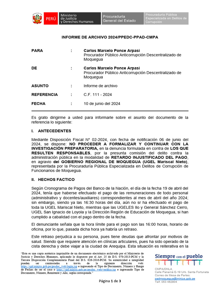 Informe de Archivo 111-2024 - Imprimir | PDF