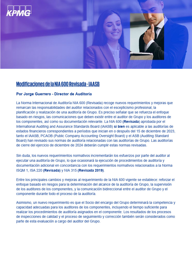 Isa 600 Articulo KPMG | PDF | Contralor | Evaluación