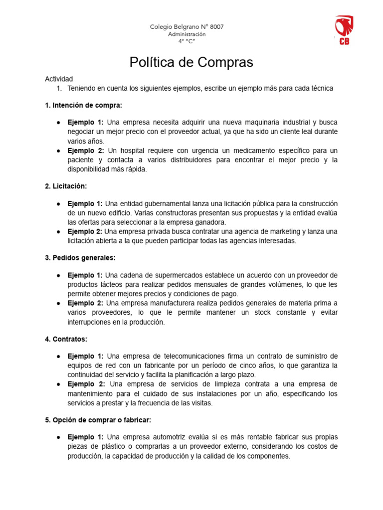 Ejemplos de Técnicas de Compras Empresariales | PDF | Business ...