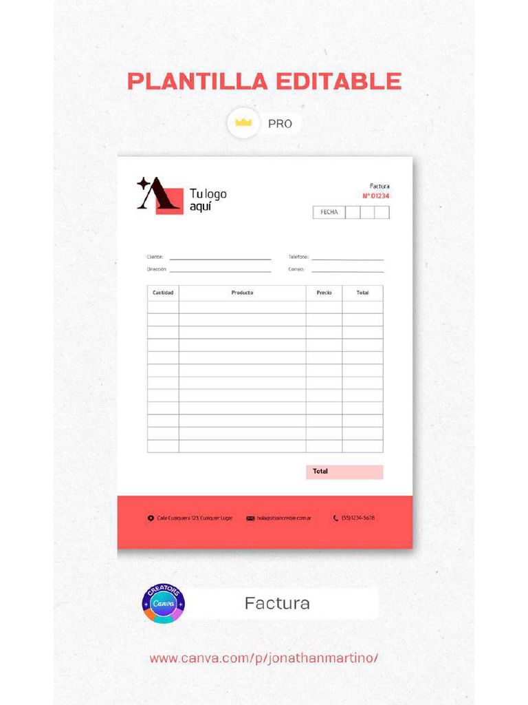 Plantilla Editable en Canva Boleta de Negocios | PDF