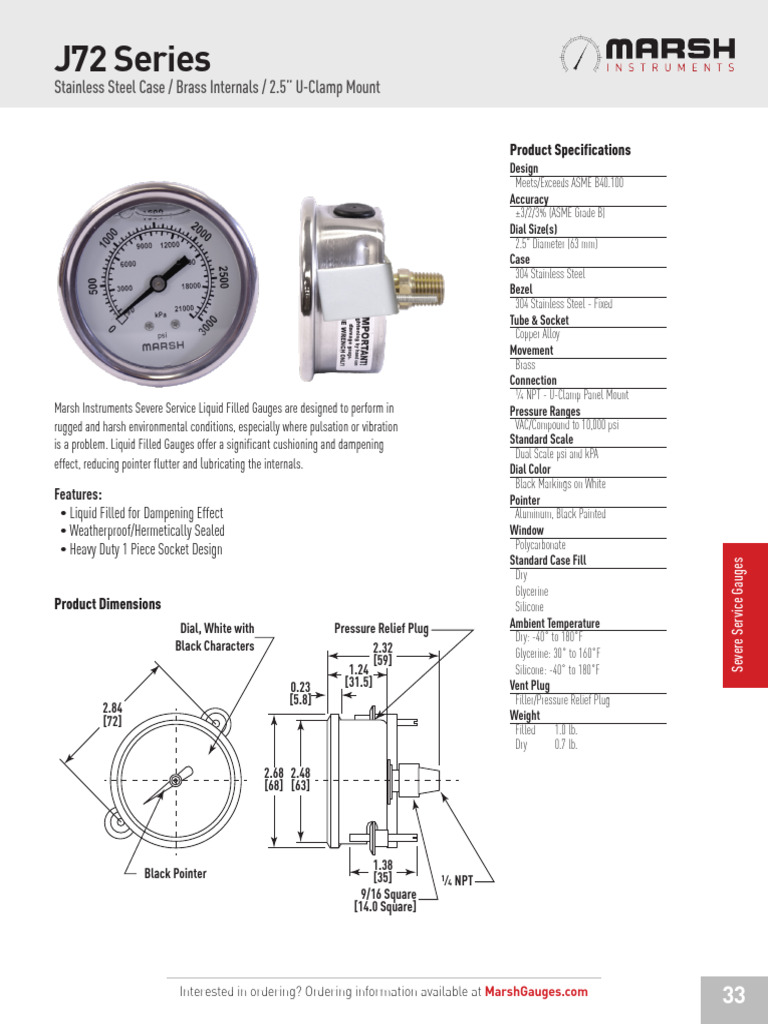 J72 Series: Stainless Steel Case / Brass Internals / 2.5" U-Clamp Mount | PDF | Pipe (Fluid ...