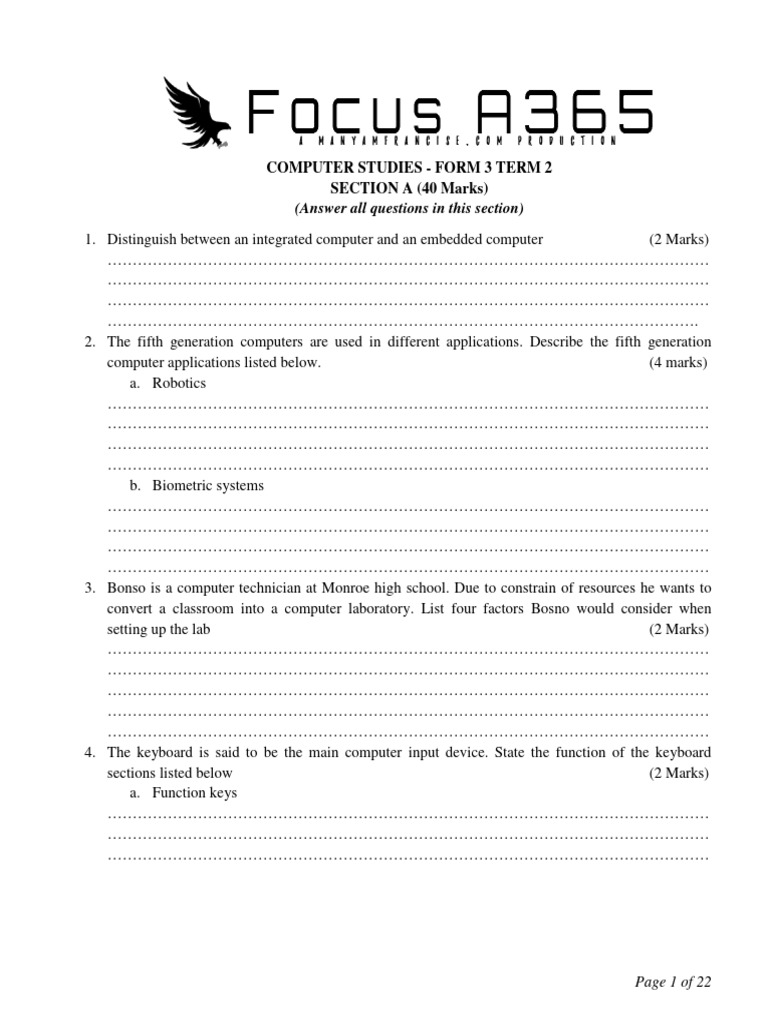 Computer Studies Revision Kits Form 3 2022 Term 2 Paper 1 Model17092022007-2 | PDF | Computer ...