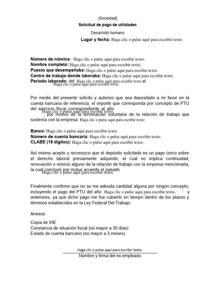 Solicitud de Pago de PTU Laboral | PDF