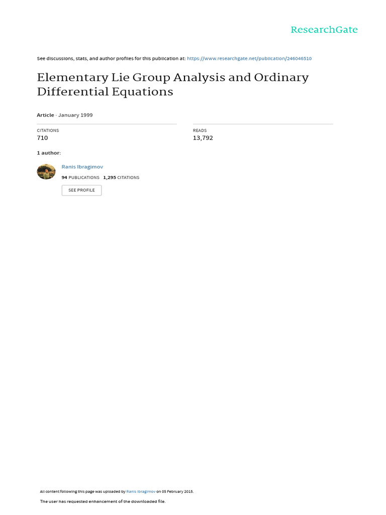 Elementary Lie Group Analysis and Ordinary Differe | PDF | Equations | Ordinary Differential ...