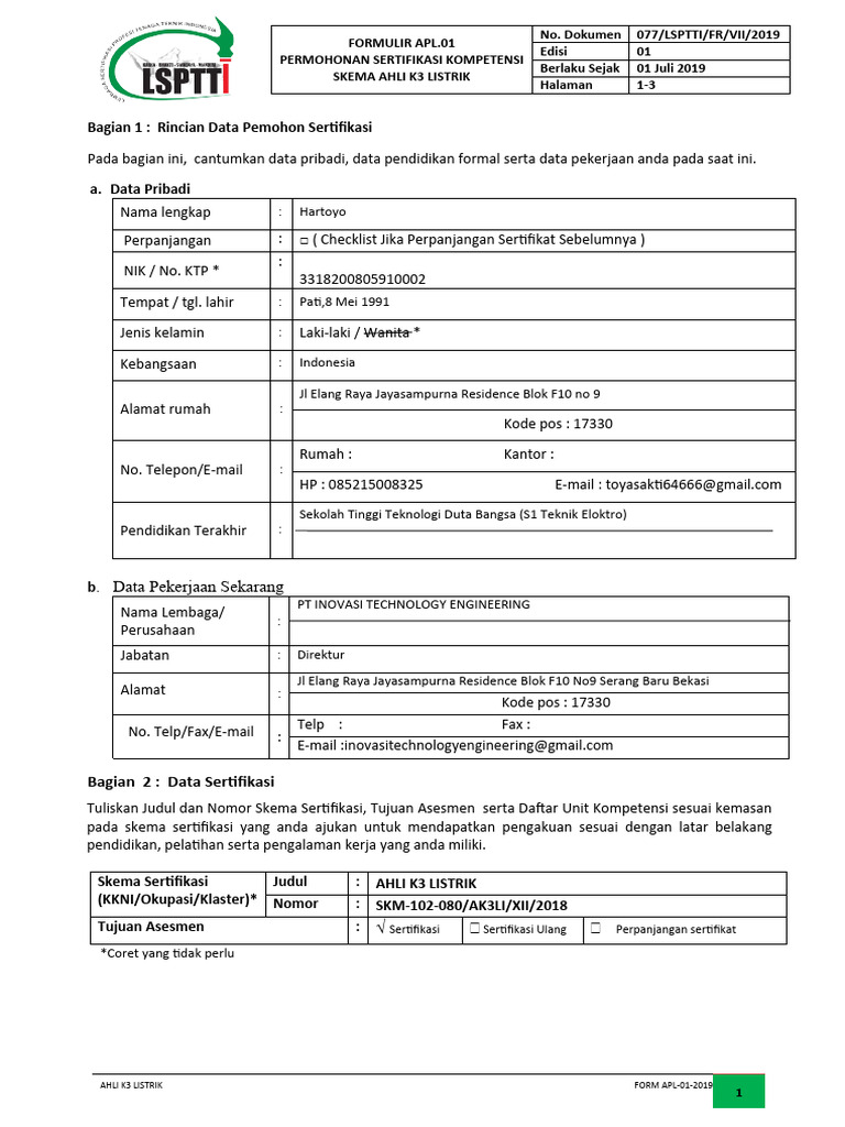 FORM FR - APL-01 OK - Doc (Isi) | PDF